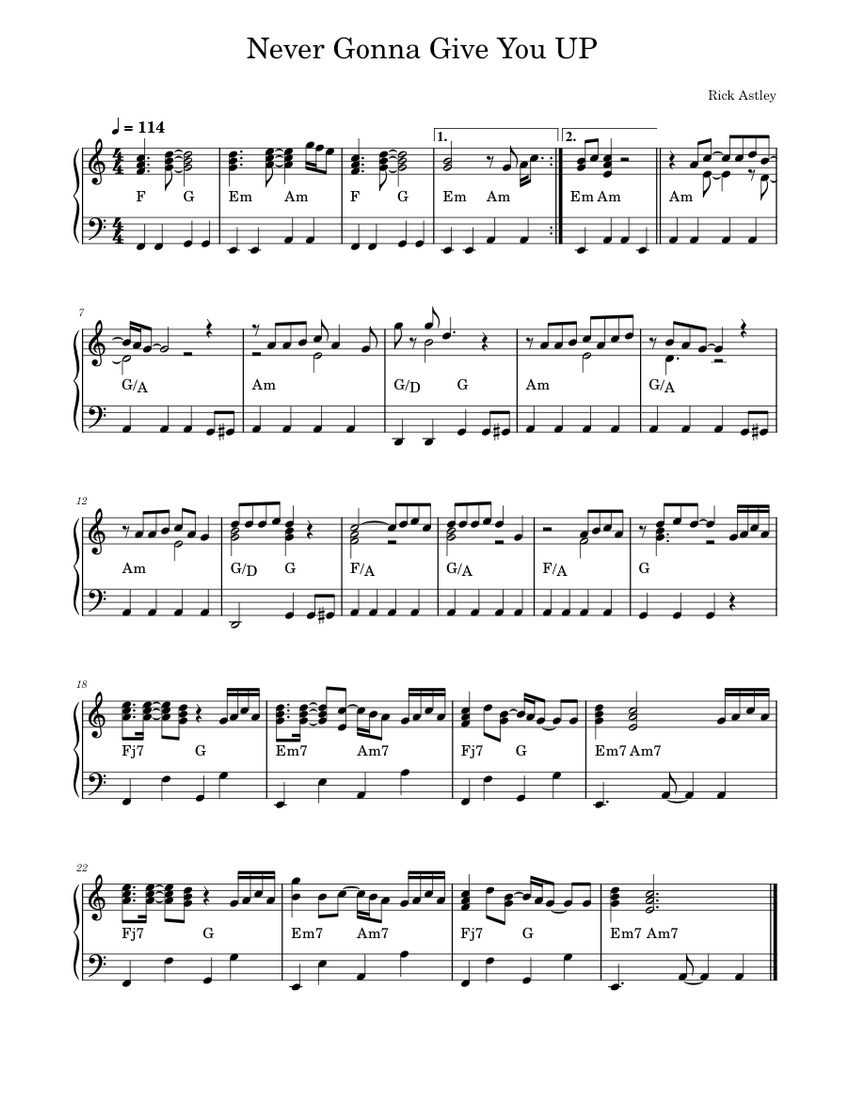 Never Gonna Give You Up – Rick Astley Never Gonna Give You UP WE Sheet ...
