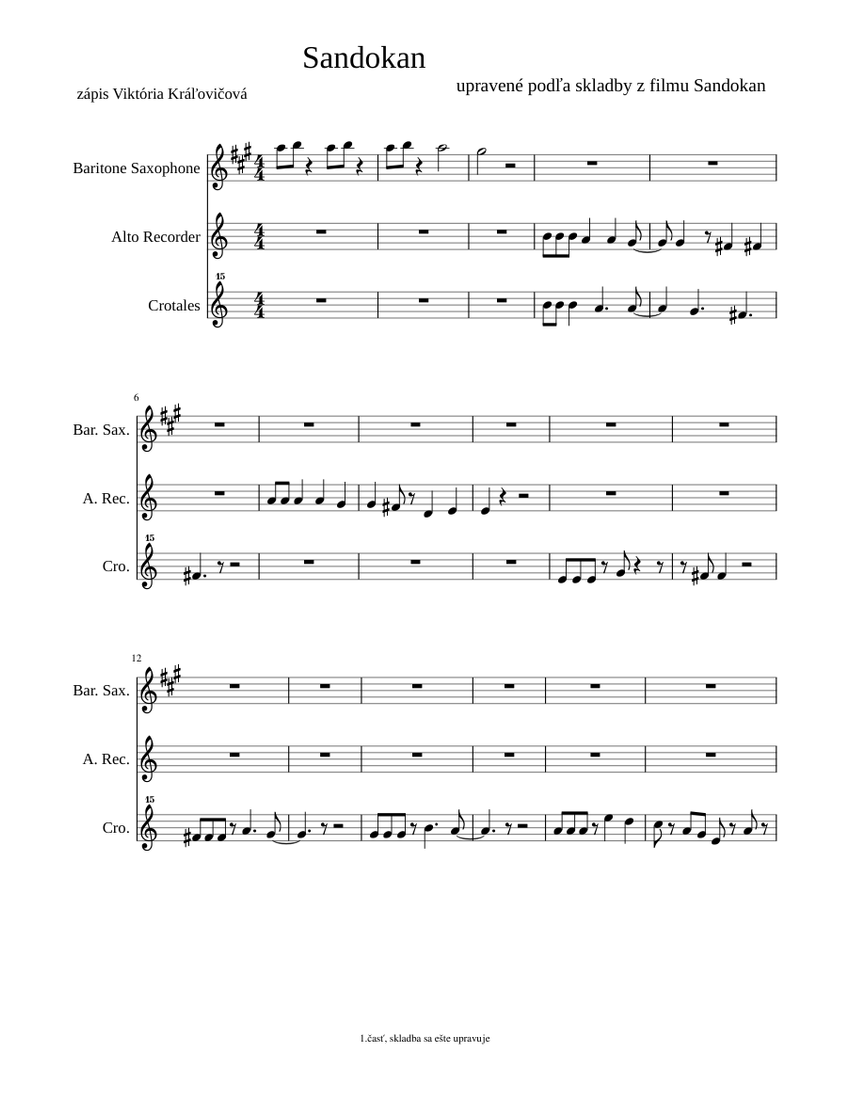 Sandokan Sheet music for Saxophone baritone, Recorder, Crotales (Mixed ...