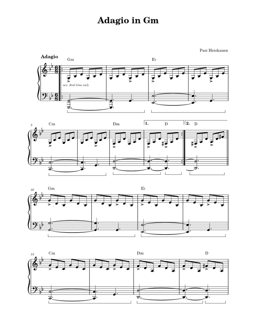 Adagio in Gm Sheet music for Piano (Solo) | Musescore.com