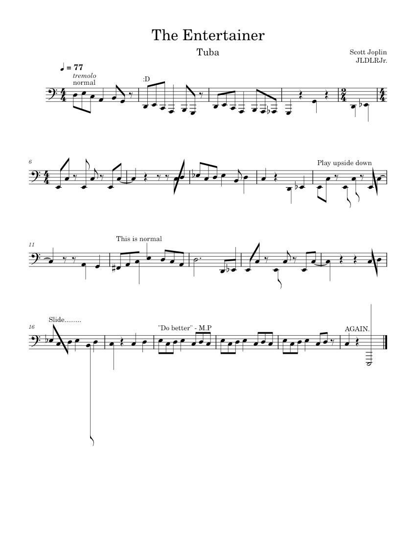 The entertainer – Scott Joplin The Entertainer - TUBA Sheet music for ...