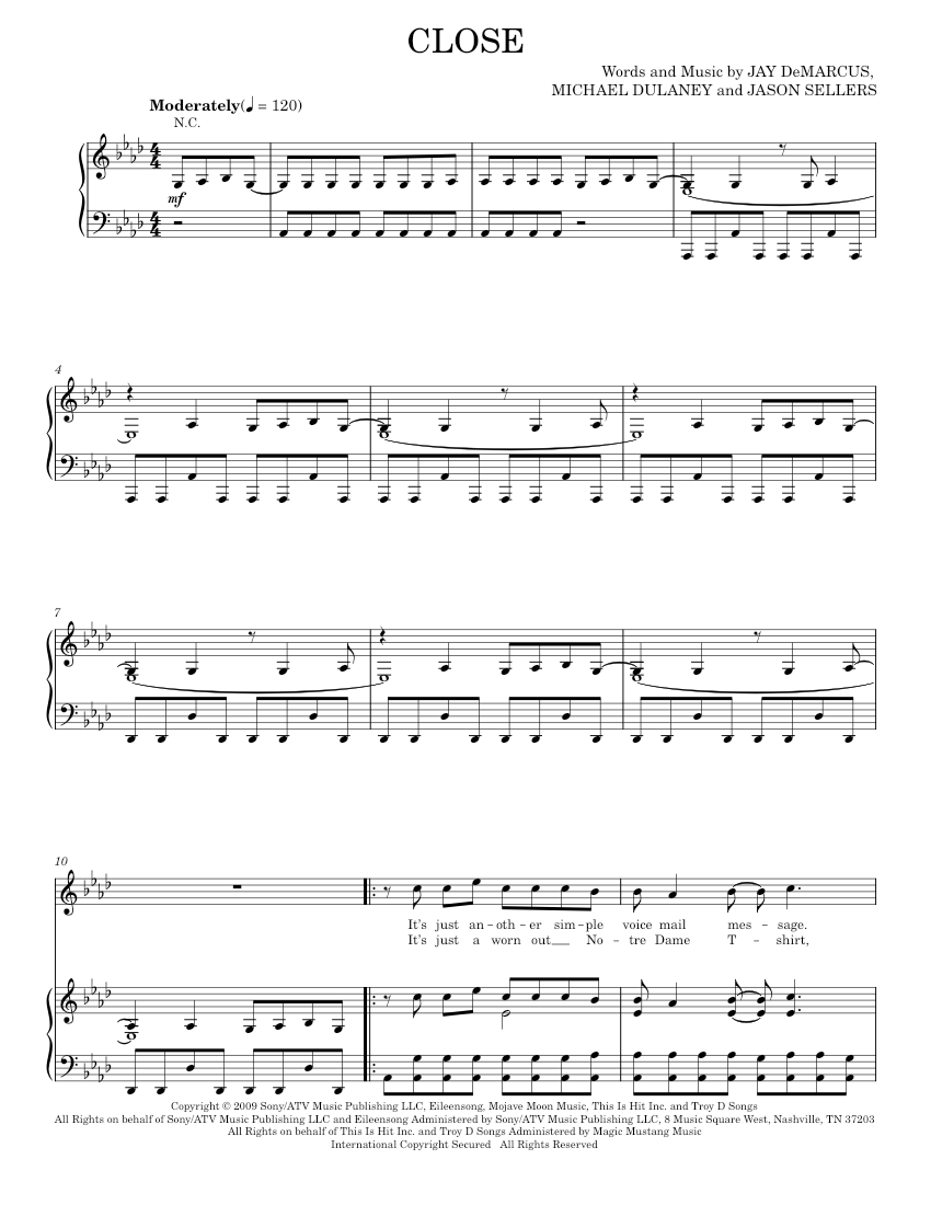 Play Official version of Close sheet music by Rascal Flatts for Piano ...