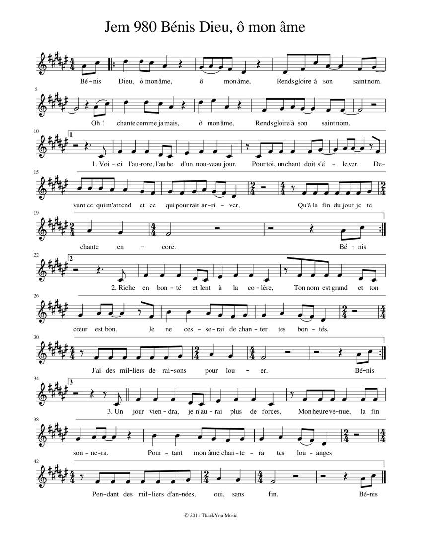 Jem 980 Bénis Dieu, ô mon âme Sheet music for Clarinet (In B Flat ...