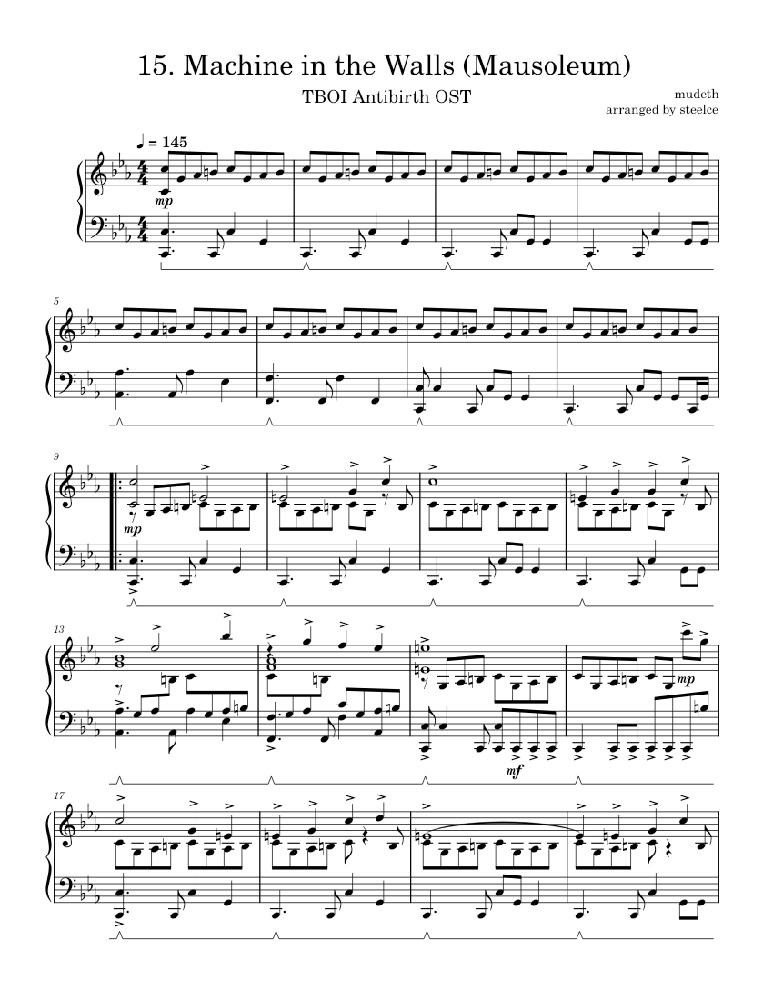 Machine in the Walls – mudeth - The Binding of Isaac Antibirth/Repentance OST Sheet Music for ...