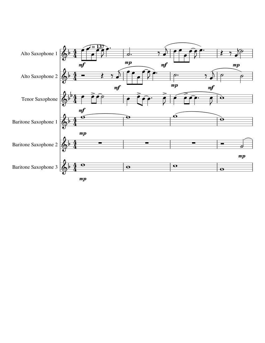 Let It Go for a Sax Sextet Sheet music for Saxophone alto, Saxophone ...