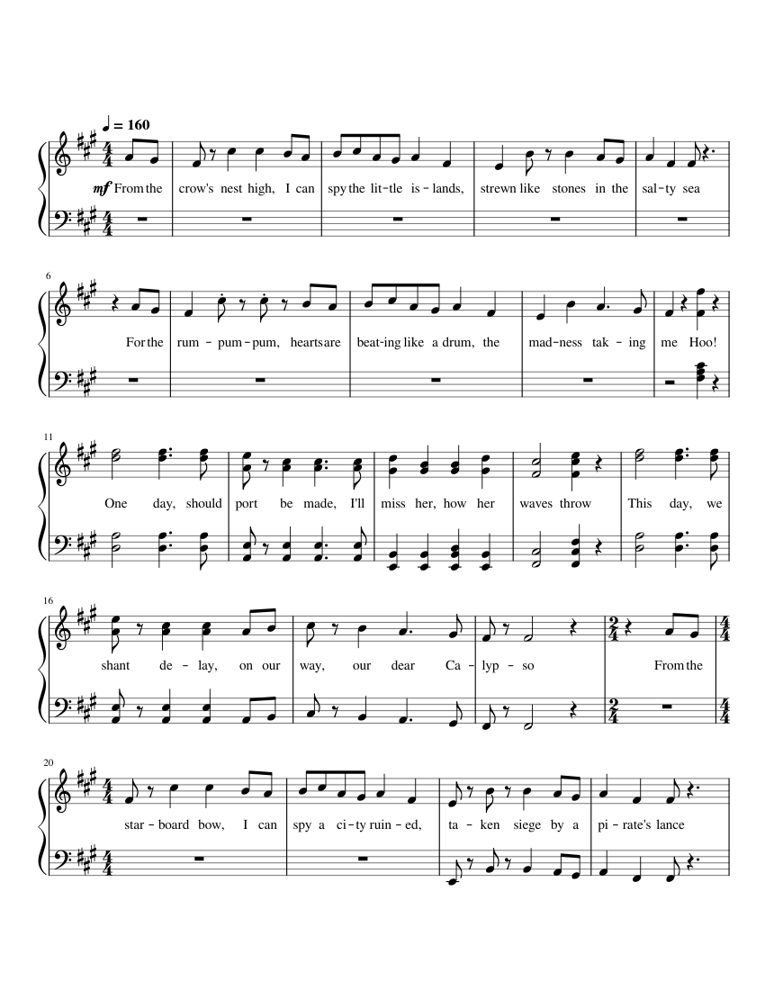 Dear Calypso (An Original Sea Shanty) - CG5 Sheet Music for Piano (Solo ...