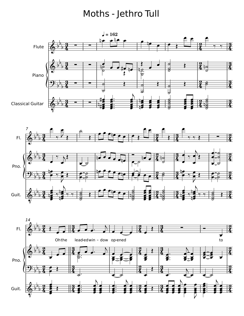 Moths - Jethro Tull Sheet music for Piano, Flute, Guitar (Mixed Trio ...