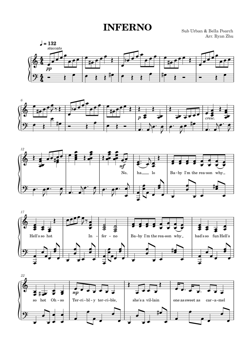 Sub Urban & Bella Poarch - INFERNO | Piano Arrangement Sheet Music for ...