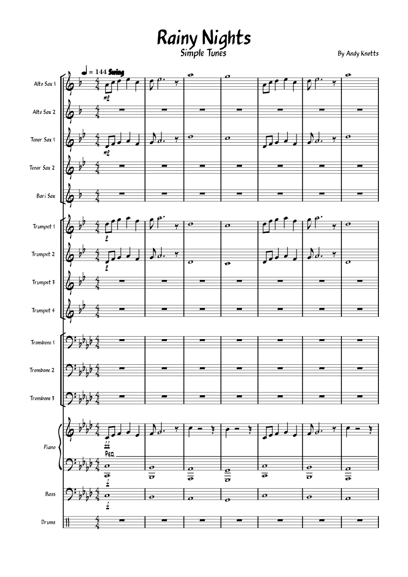 Rainy Nights Sheet music for Piano, Trombone, Saxophone alto, Saxophone tenor & more instruments ...