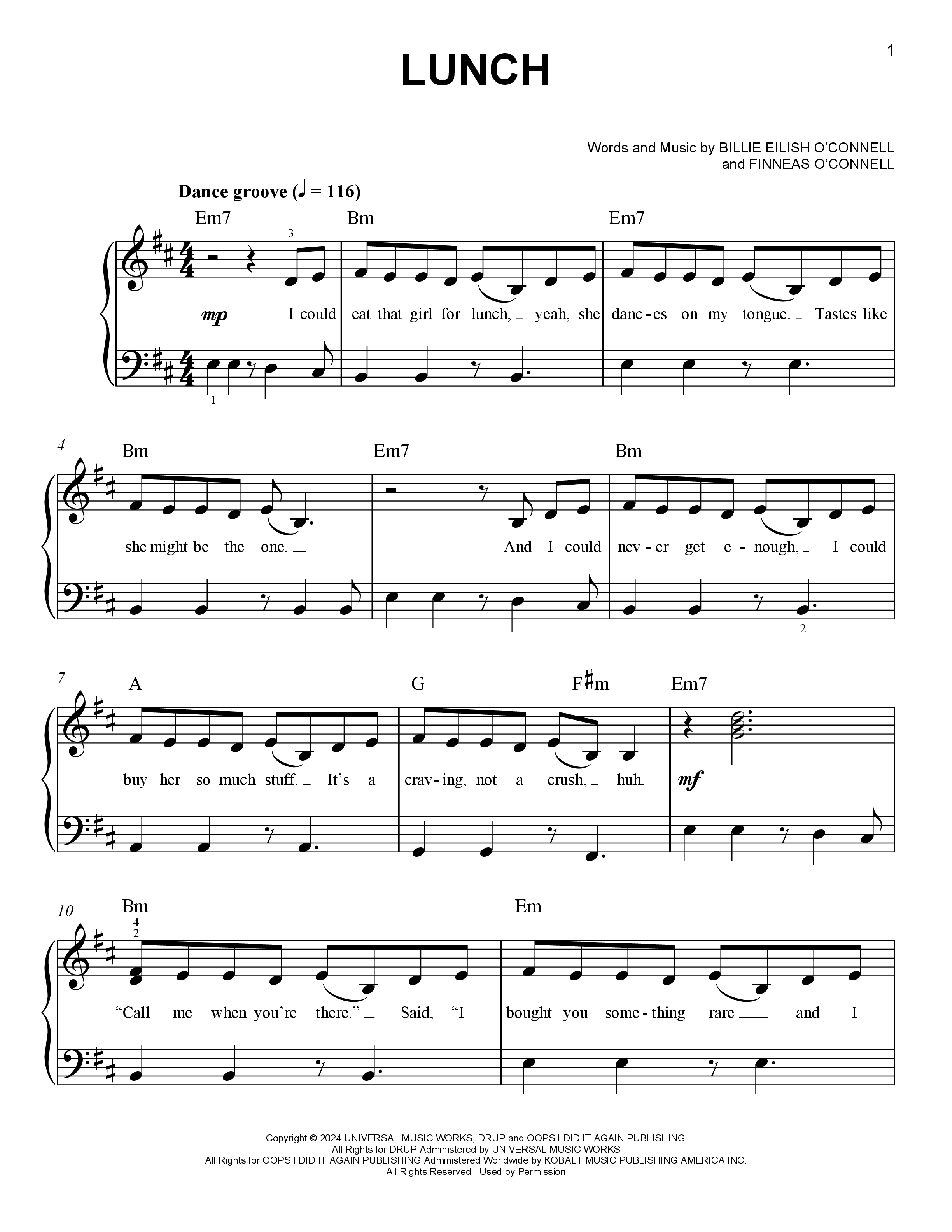 Play Official version of LUNCH sheet music by Billie Eilish for Piano ...