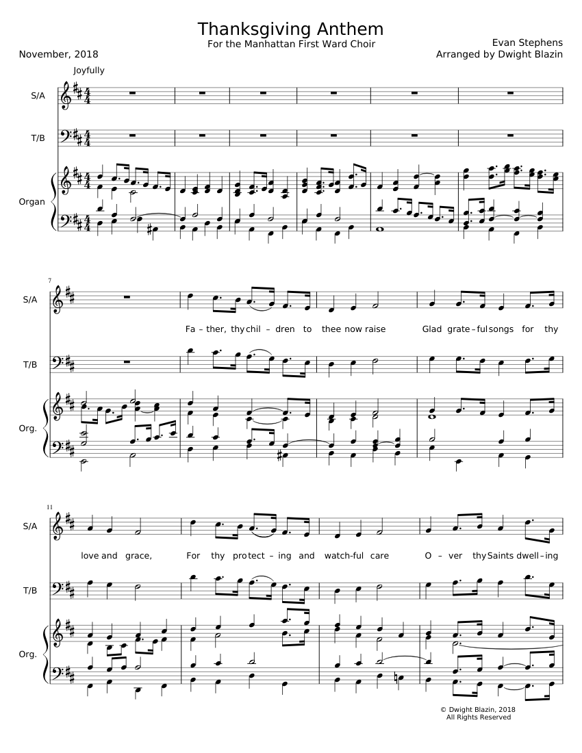 Thanksgiving Anthem Sheet Music for Organ, Vocals (SATB) | MuseScore.com