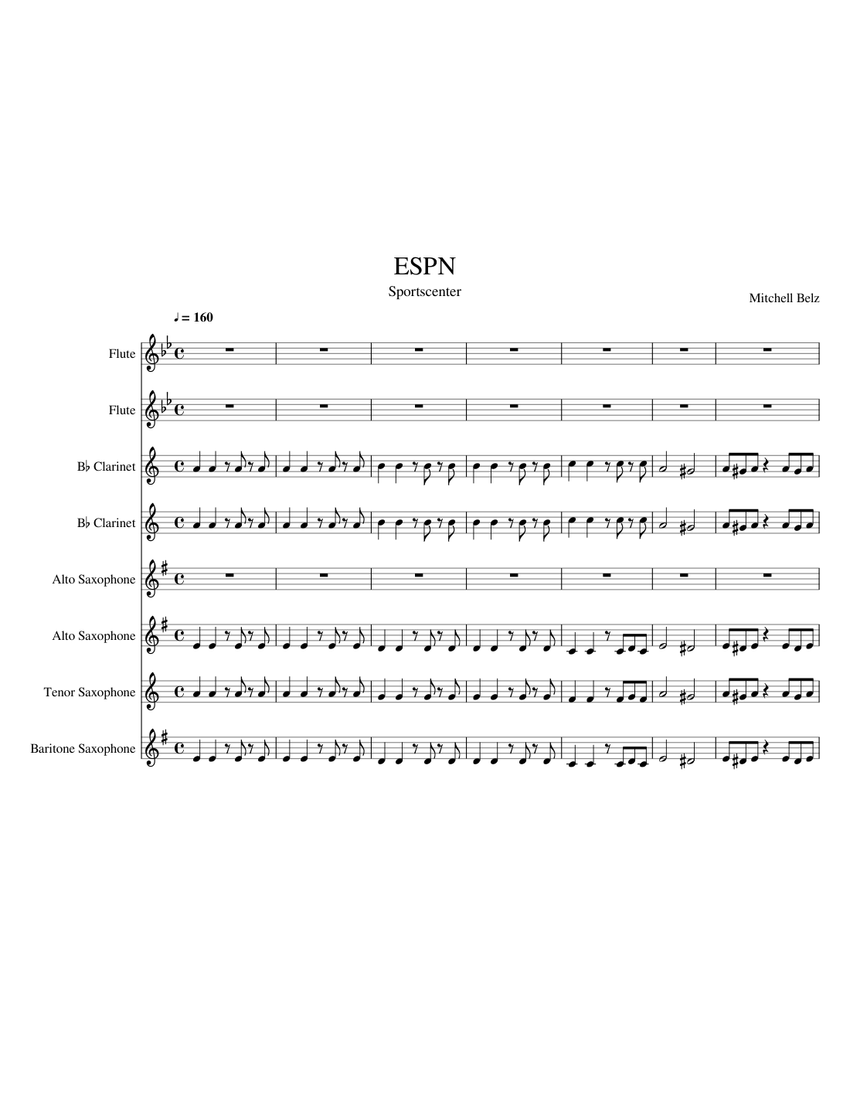 ESPN Woodwind (Long & Short) Sheet music for Flute, Clarinet in b-flat ...