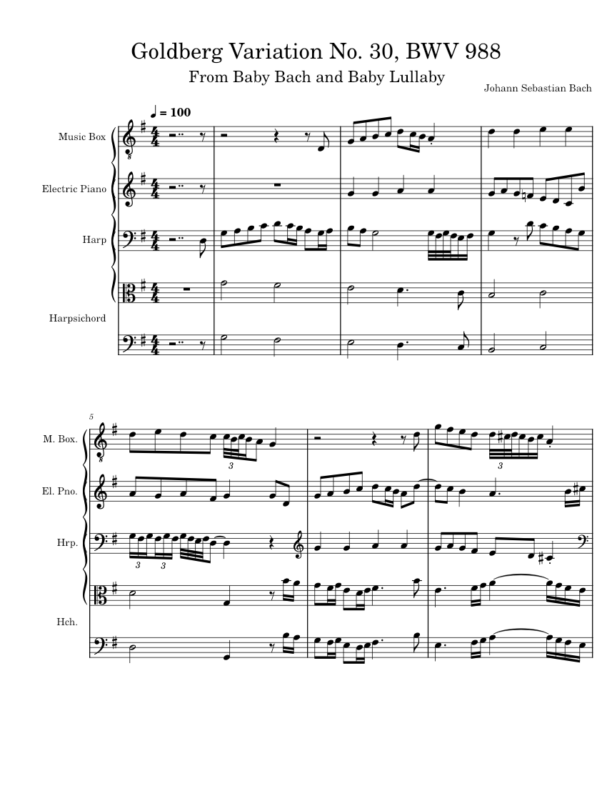 Goldberg Variation No. 30, BWV 988 Sheet Music for Piano, Harpsichord, Celesta, Harp (Mixed ...