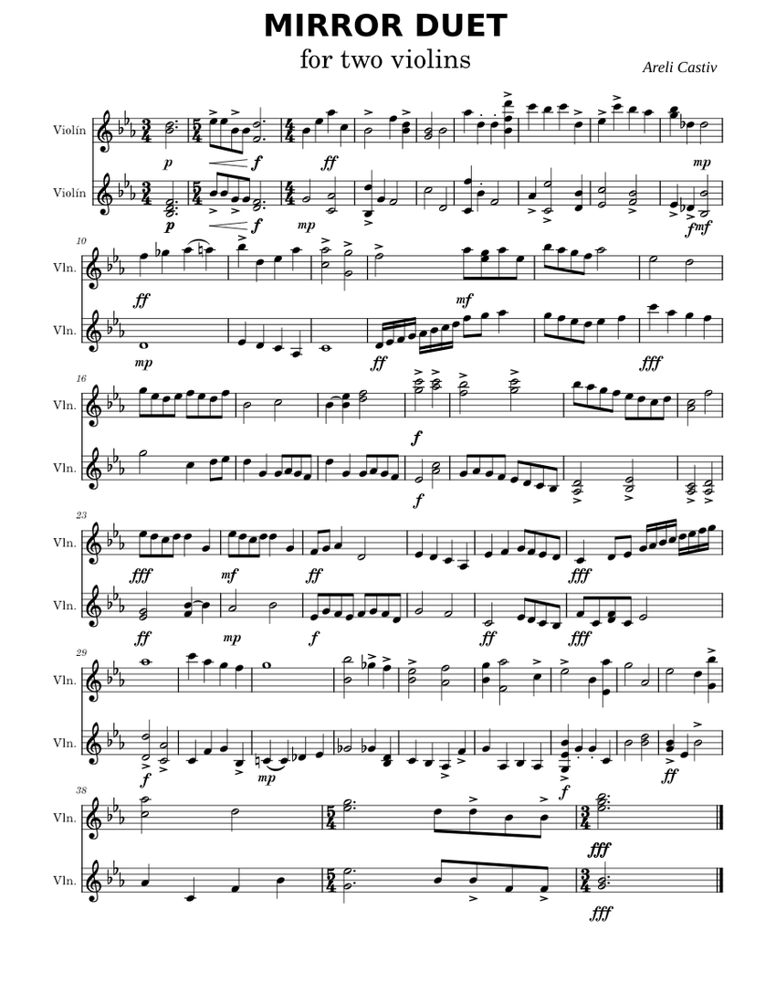 DUETO ESPEJO / MIRROR DUET / for two violins Sheet music for Violin ...