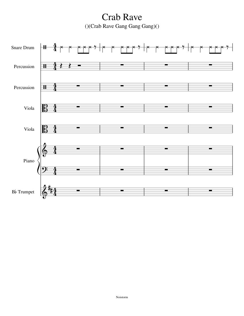 Crab rave Sheet music for Piano, Trumpet in b-flat, Snare drum, Viola ...