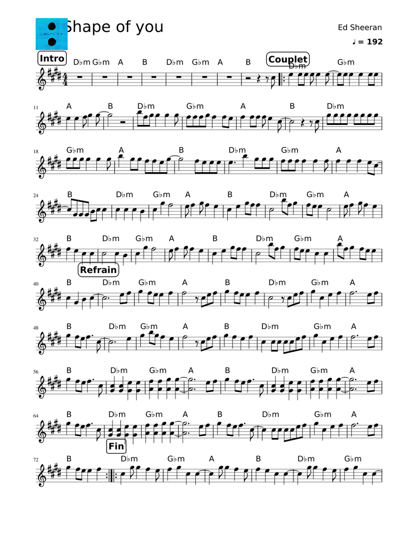 Ed Sheeran - Shape of you Sheet music for Piano (Solo) | Musescore.com