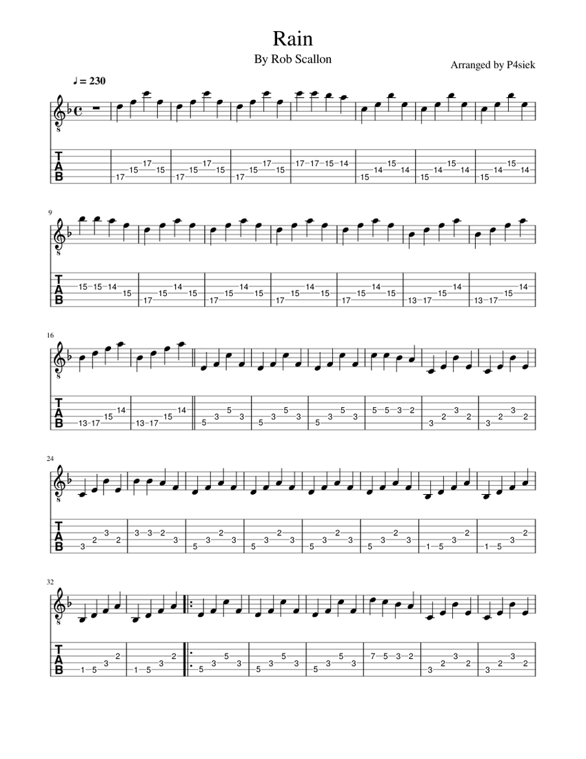 "Rain" by Rob Scallon - actual playing Sheet music for Guitar (Solo ...