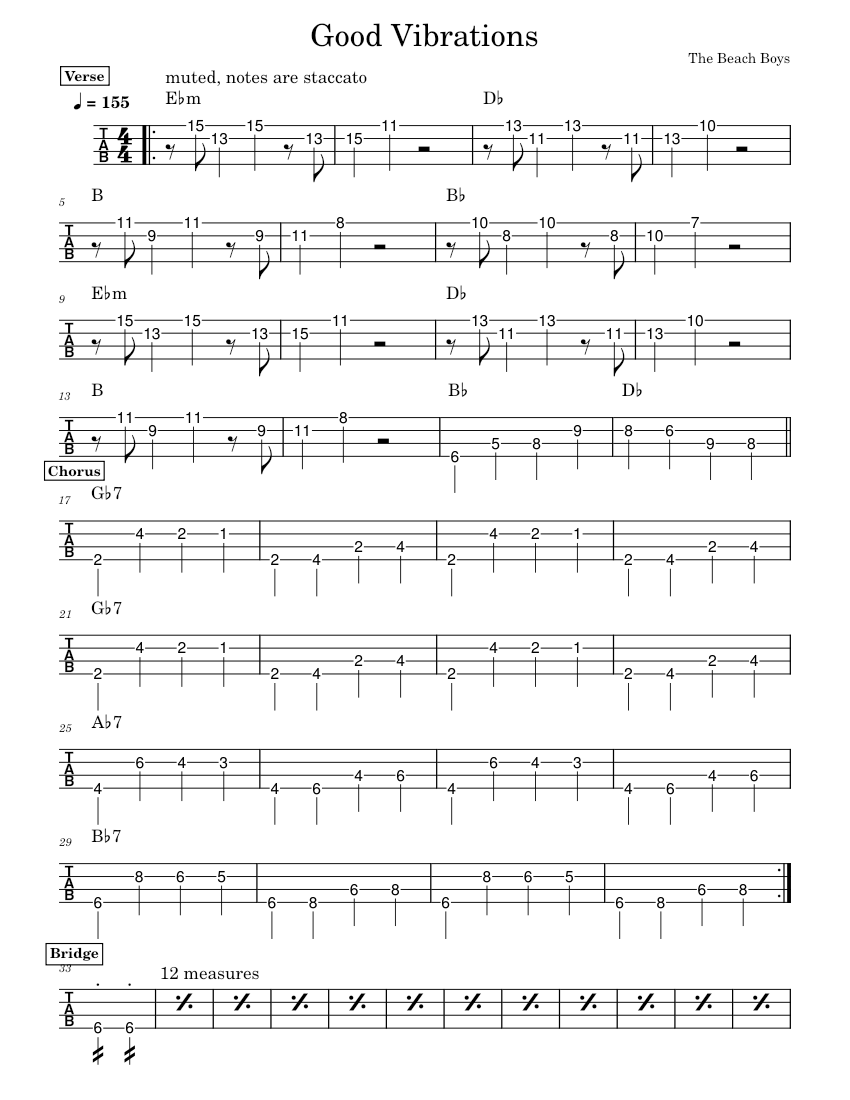 Good Vibrations - Bassline Sheet music for Bass guitar (Solo ...