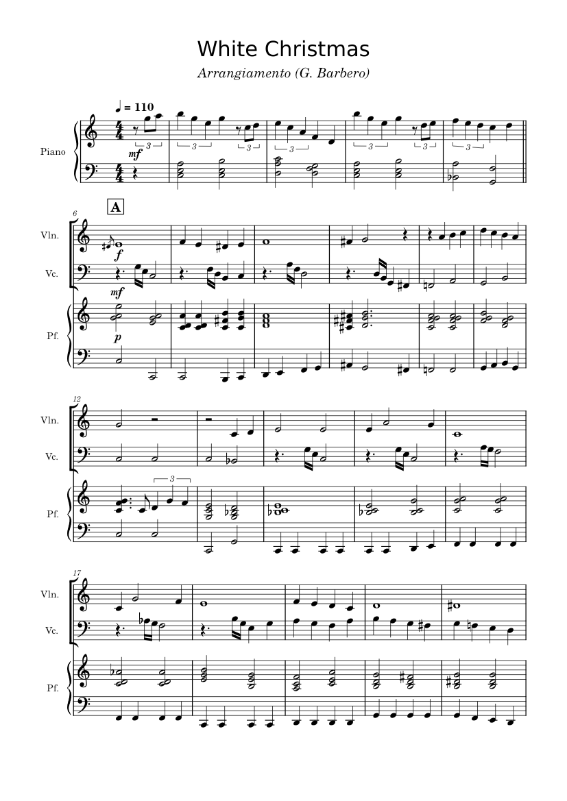 White Christmas Sheet music for Piano, Flute, Clarinet in b-flat ...