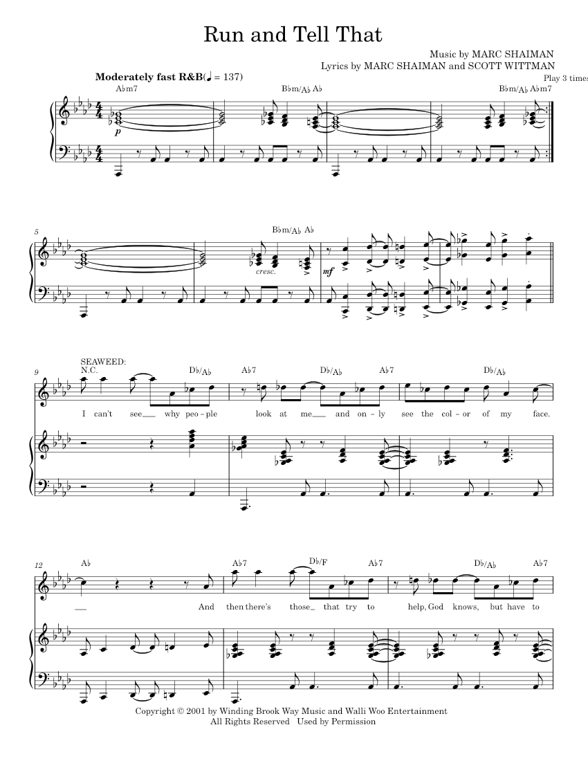 Play Official version of Run And Tell That sheet music by Marc Shaiman ...