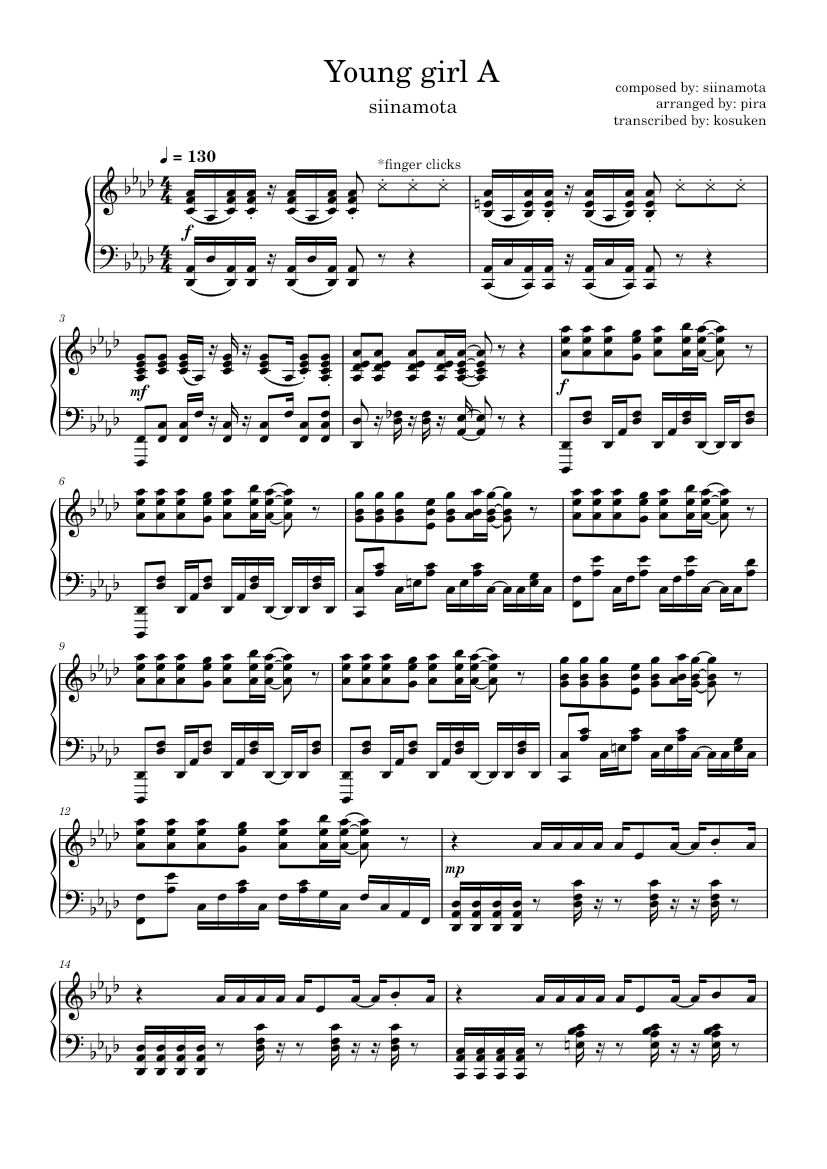 Young Girl A – siinamota (powapowap/shiina mota) Sheet Music for Piano ...