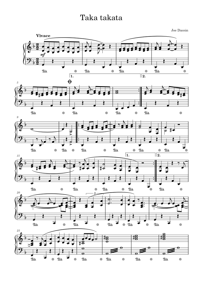 Taka takata la femme du toréro – Joe Dassin Sheet Music for Piano (Solo) | MuseScore.com