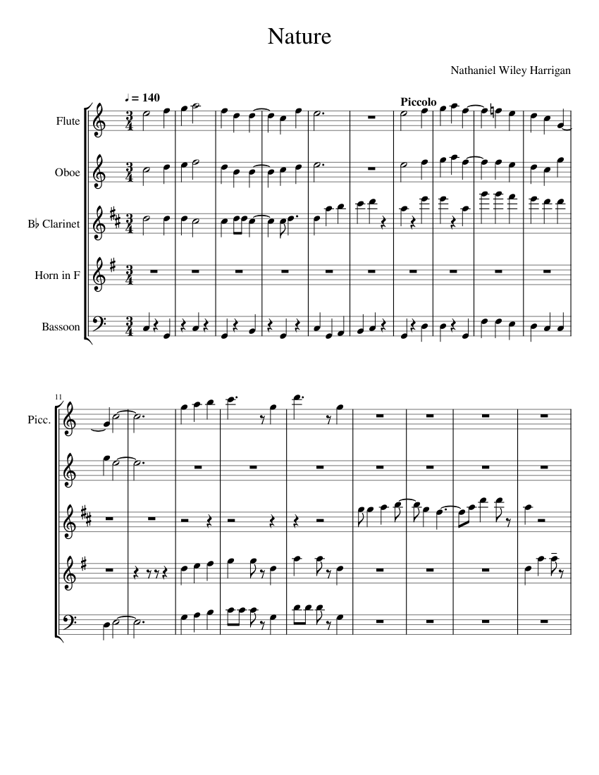Nature Sheet music for Flute, Oboe, Clarinet in b-flat, Bassoon & more ...