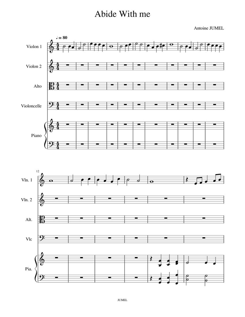 Abide With Me-piano quartet Sheet music for Piano, Violin, Viola, Cello ...