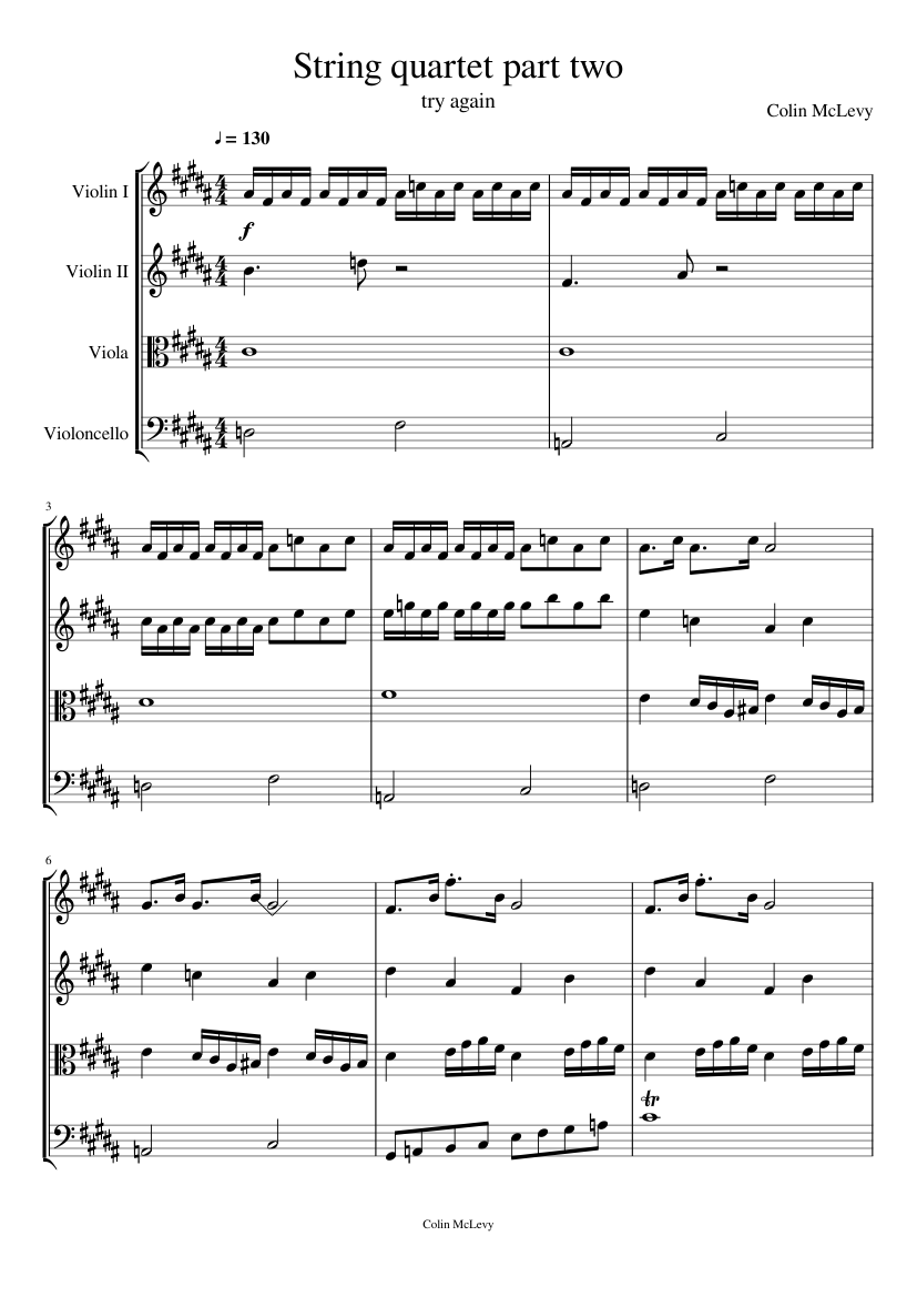 String quartet part two Sheet music for Violin, Viola, Cello (String ...