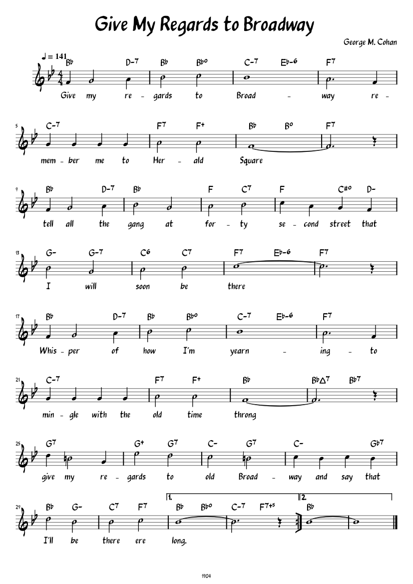 Give My Regards To Broadway (Lead sheet with lyrics ) Sheet music for ...