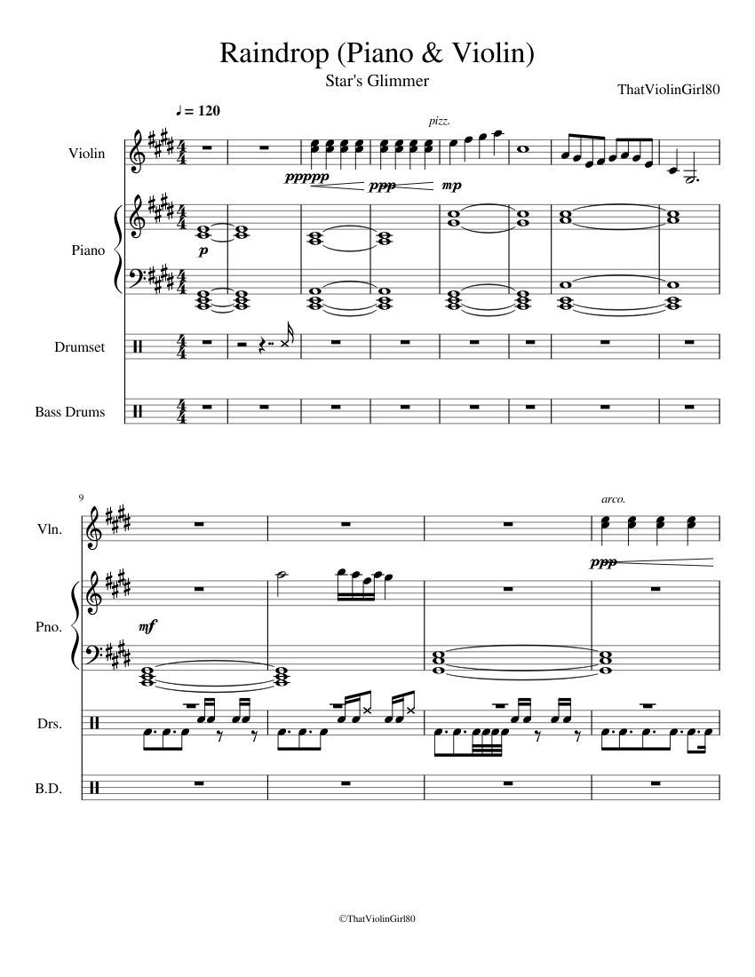 Raindrop (Piano & Violin) Sheet music for Piano, Violin, Drum group ...