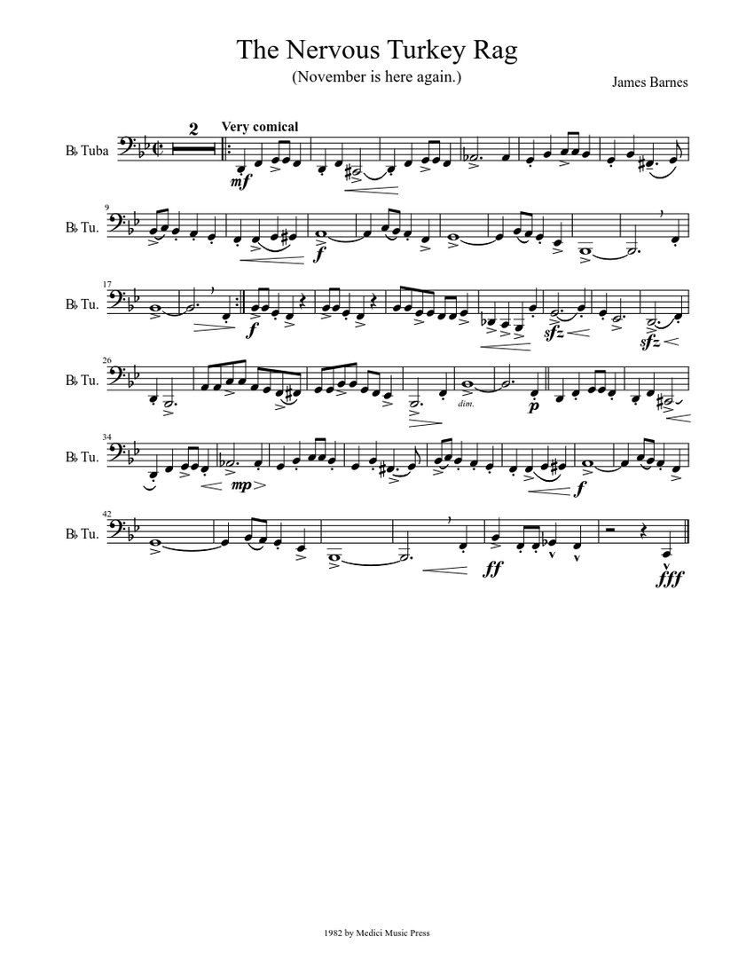 The Nervous Turkey Rag Sheet music for Tuba (Solo) | Musescore.com