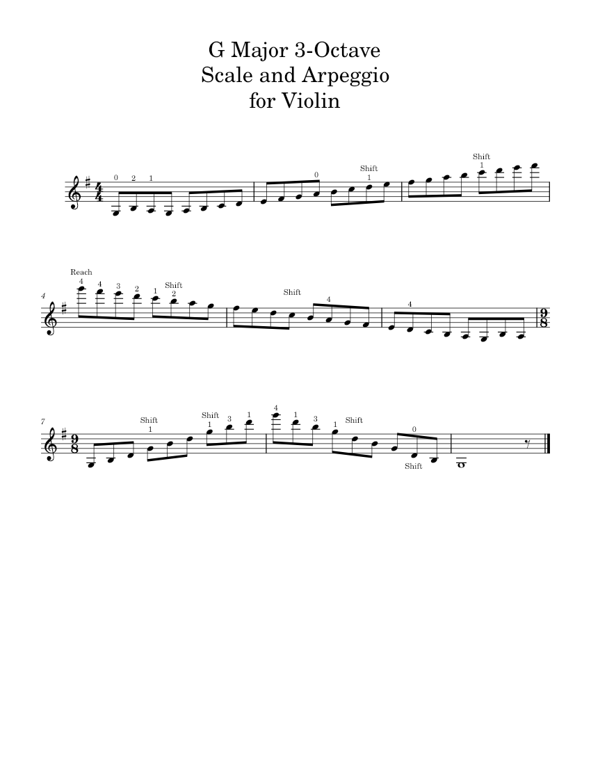 G major scale – Lessons - Scales G Major 3-Octave Scale and Arpeggio Sheet Music for Violin ...