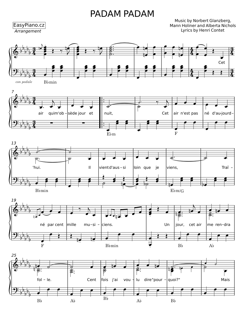 Padam,padam [2vn&pf] - Composée par Norbert Glanzberg, avec des paroles ...