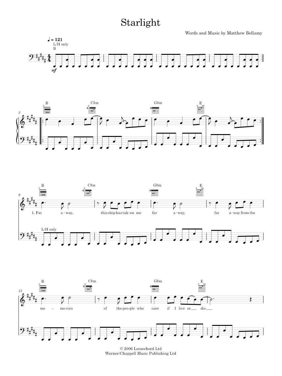 Play Official version of Starlight sheet music by Muse for Piano ...