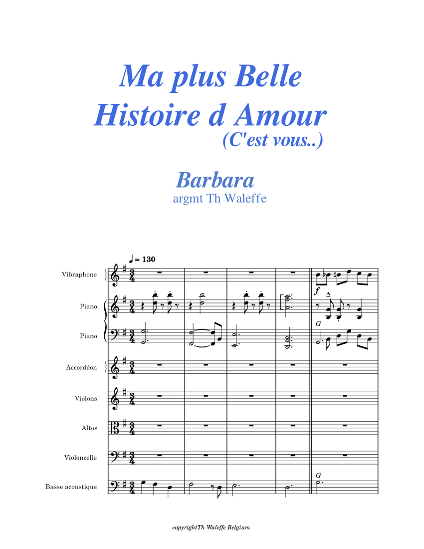 ma plus belle histoire d amour (c est vous) Sheet music for Piano ...
