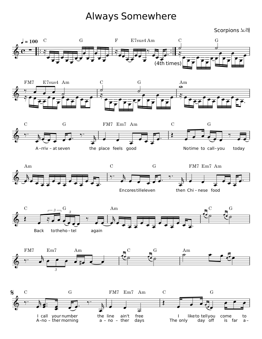 Always somewhere - Scorpions Sheet music for Piano (Solo) Easy ...
