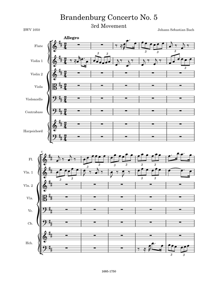 Brandenburg Concerto No.5 in D Major, BWV 1050 - 3rd Movement Sheet music for Harpsichord, Flute ...