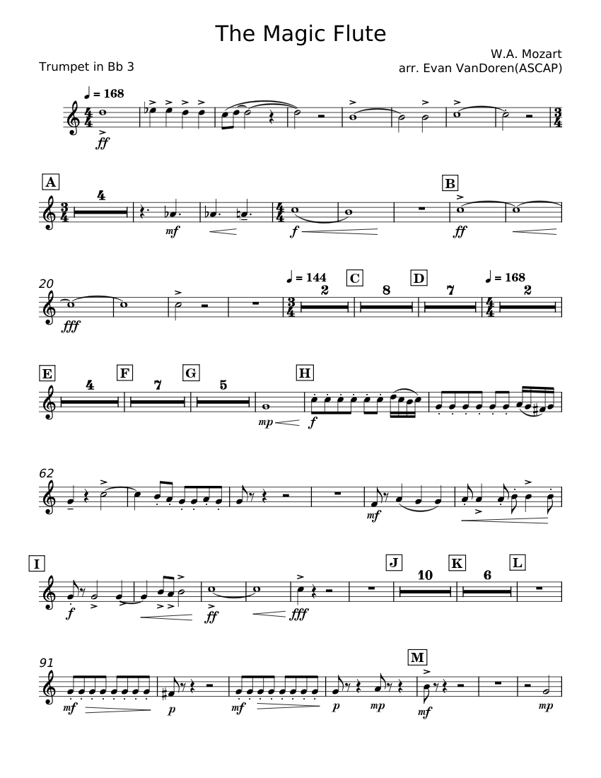 The Magic Flute - W. A. Mozart Arr By Paolo Civitillo Sheet music for ...