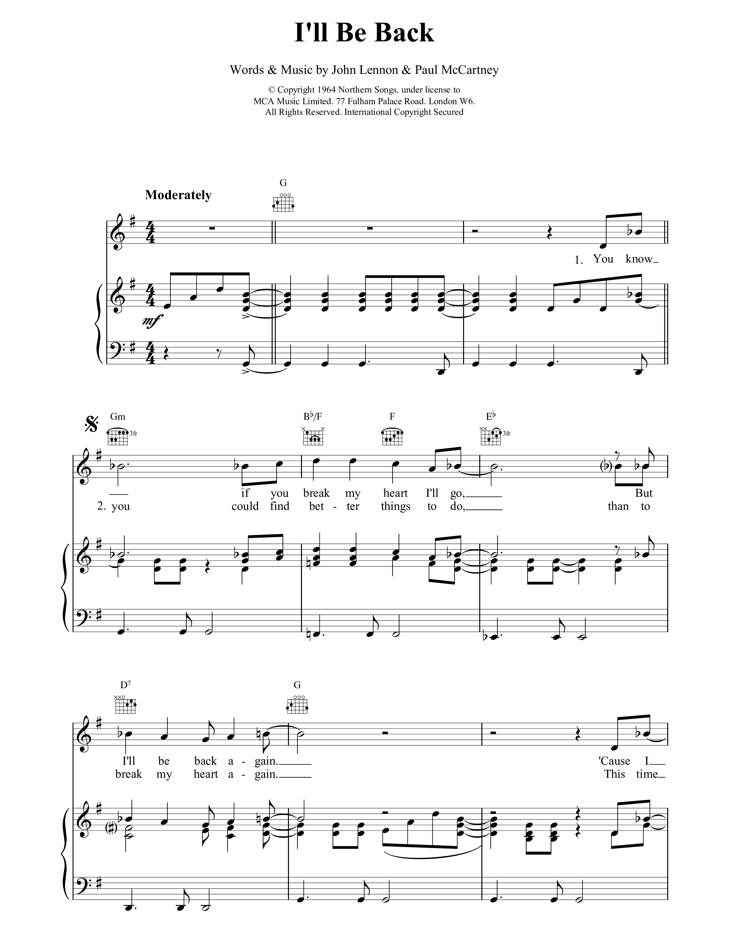 Play Official version of I'll Be Back Sheet Music by The Beatles for ...