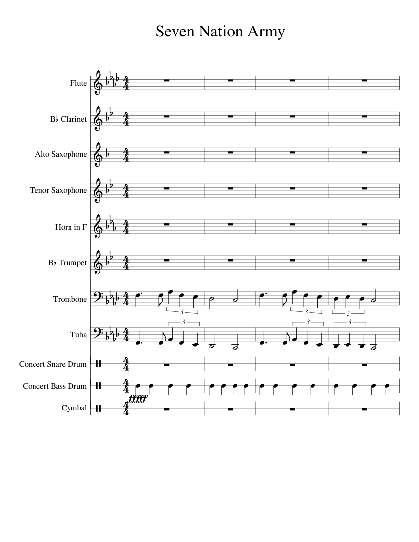 Seven Nation Army Sheet music for Trombone, Tuba, Flute, Clarinet in b ...