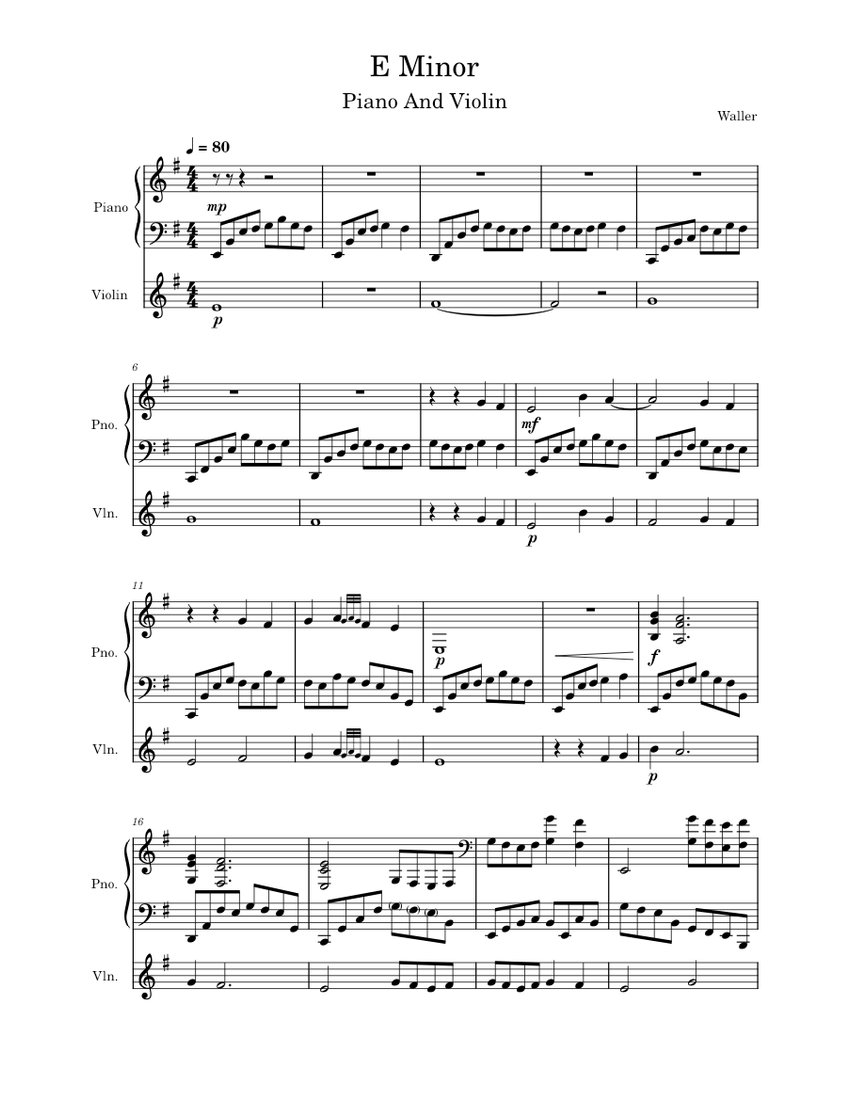 E Minor Sheet music for Piano, Violin (Solo) | Musescore.com