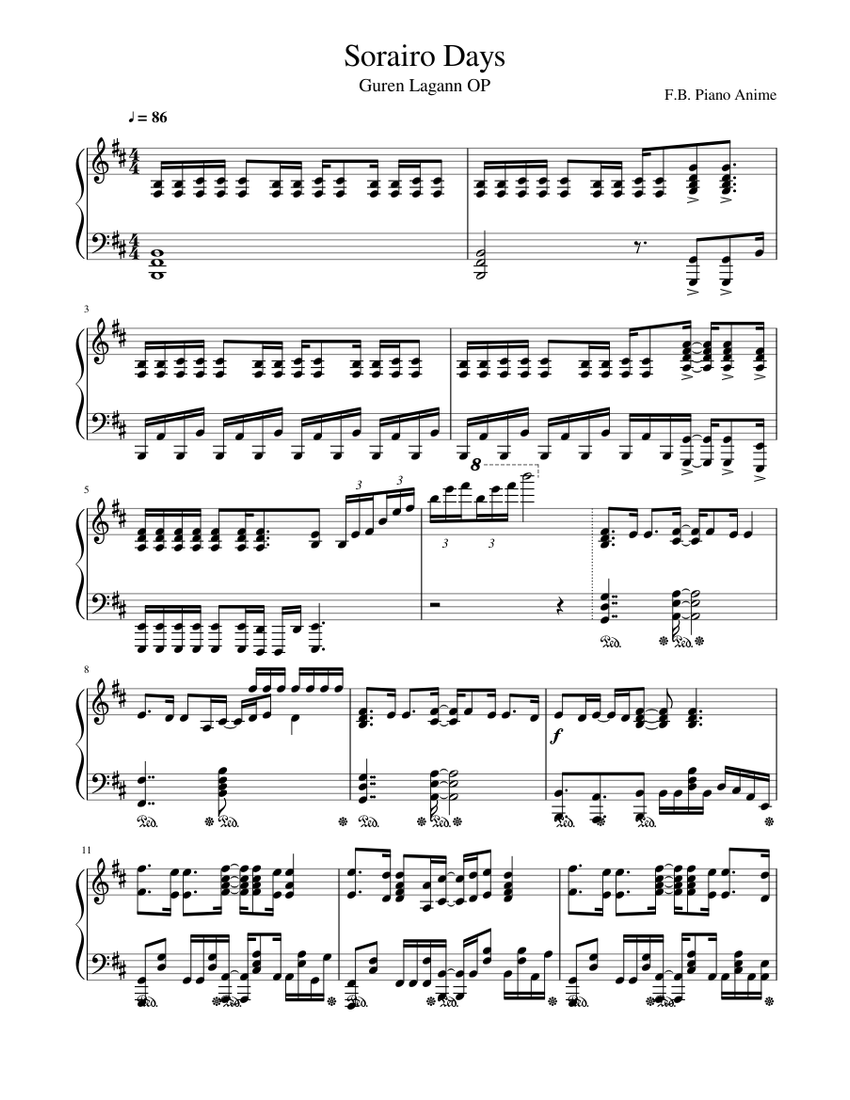 Sorairo Days | Guren Lagann OP | F.B. Piano Anime | 25% Done Sheet ...