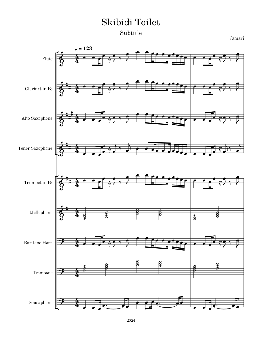 Skibidi Toilet Sheet Music for Trombone, Tuba, Flute, Saxophone alto & more instruments ...