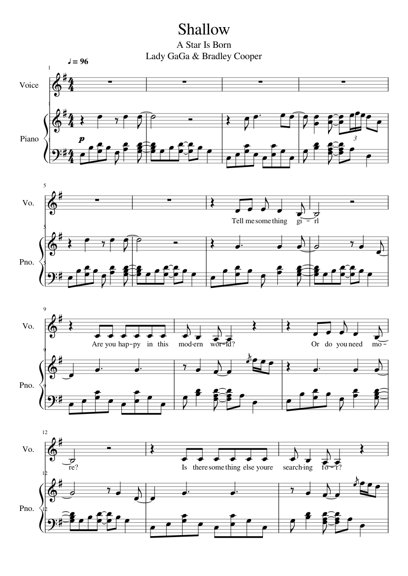 Lady GaGa - Shallow [piano/vocal] - piano tutorial