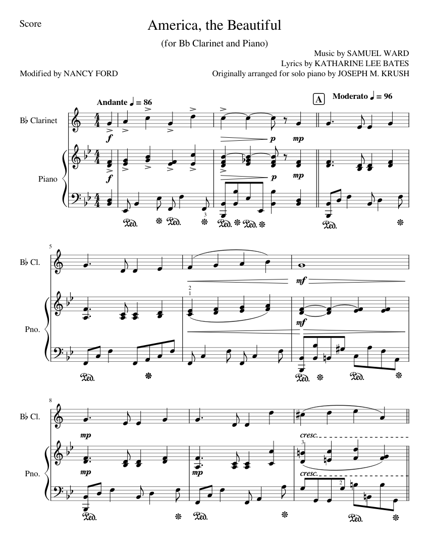 America the Beautiful – Samuel Augustus Ward (Bb Clarinet and Piano ...