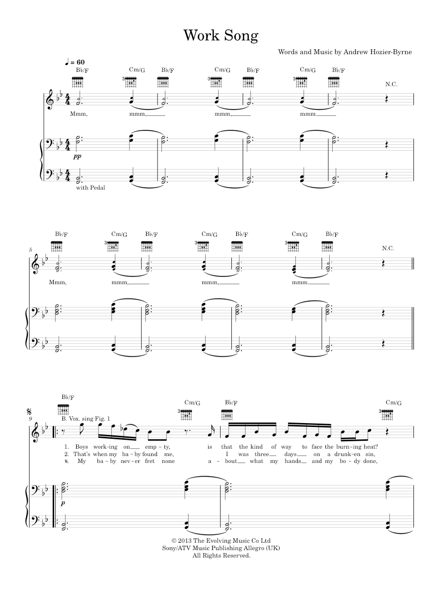 Play Official version of Work song Sheet Music by Hozier for Piano ...