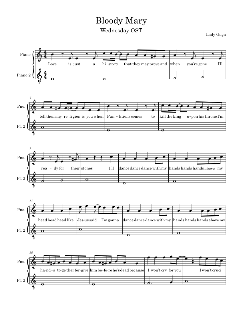 Bloody mary – Lady Gaga Bloody mary BEGINNER SCHOOL STUDENTS Sheet ...