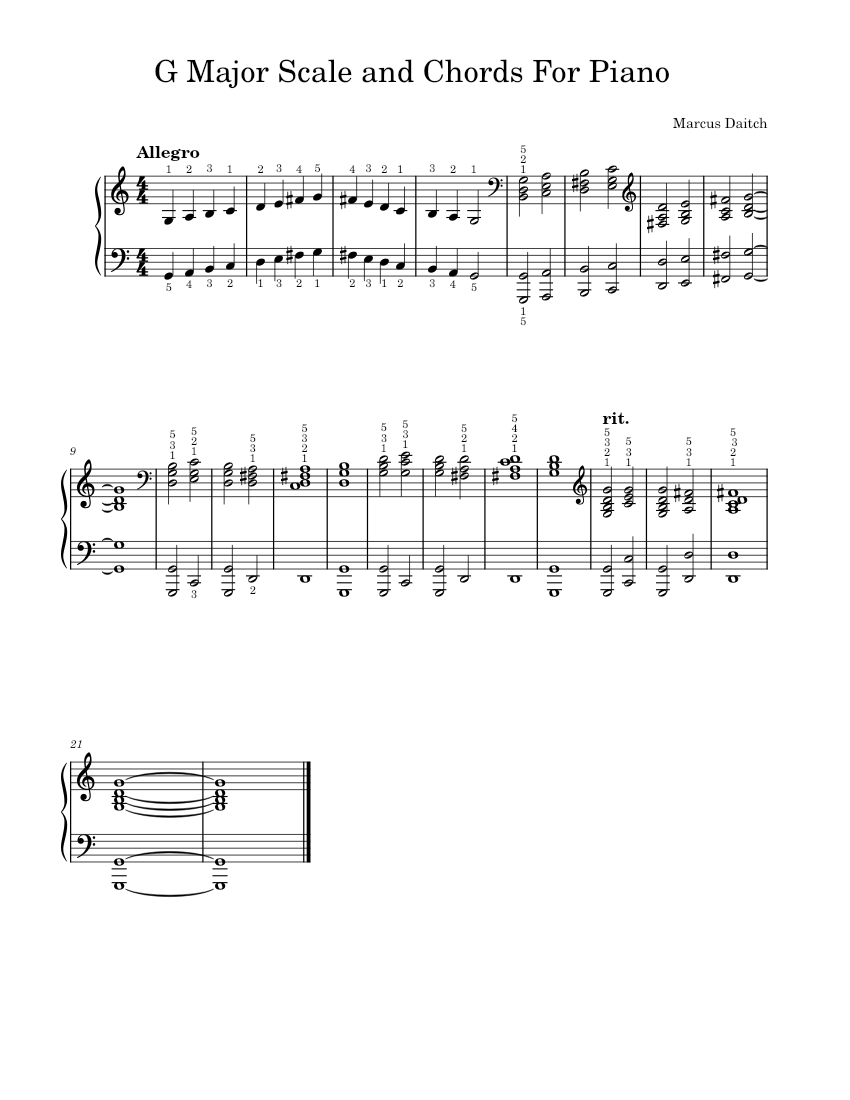 G Major Scale and Chords For Piano Sheet music for Piano (Solo ...