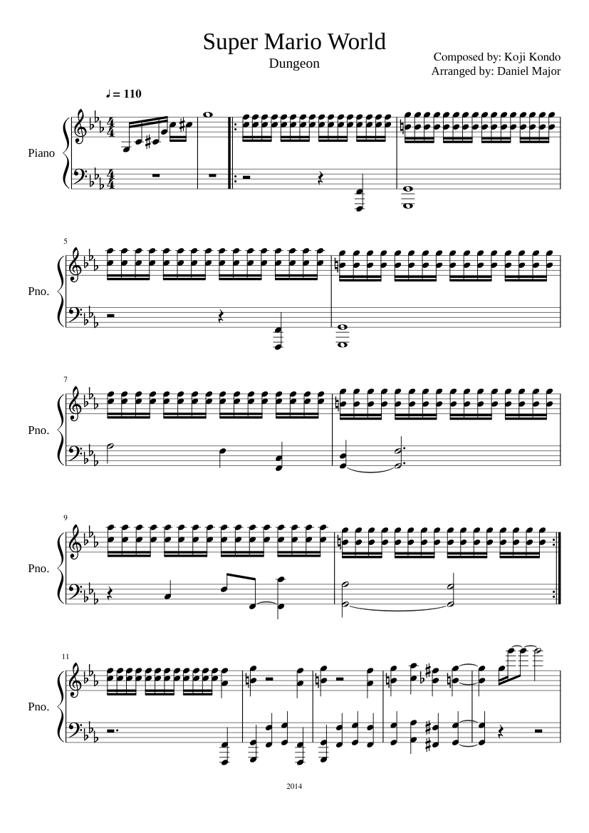 Super Mario World - Dungeon (playable) Sheet Music for Piano (Solo ...