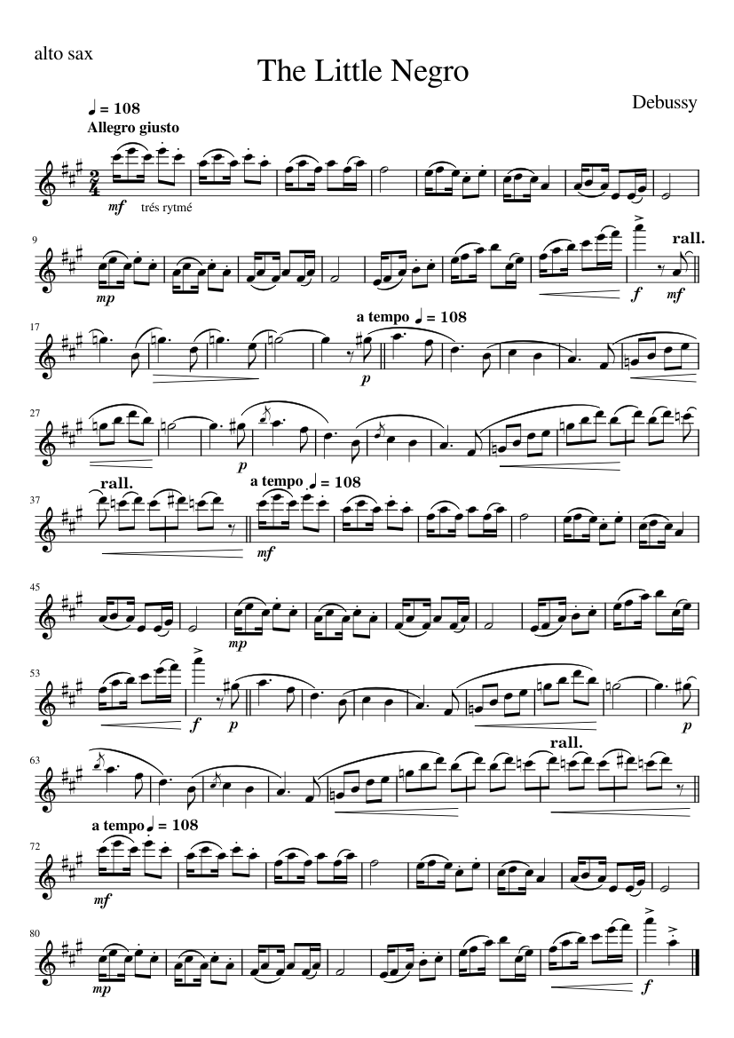 Debussy The Little Negro (The Little Nigar , Le Petit Nègre) Sheet music for Saxophone alto ...